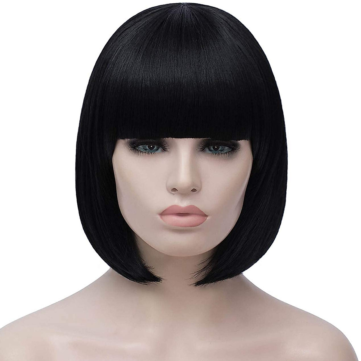 Bopocoko White Wigs for Women 12'' Short White Bob Hair Wig with Bangs Natural Synthetic Soft Wig Cute Colored Wigs for Daily Party Halloween BU027WH