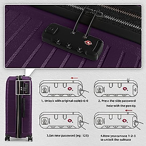 LEAVES KING LARVENDER Luggage Sets 5 Piece, Expandable(Only 24"&28") PP Suitcase with Spinner Wheels, Durable Luggage Sets Clearance Carry On Luggage Suitcase Set For Women Men, Purple