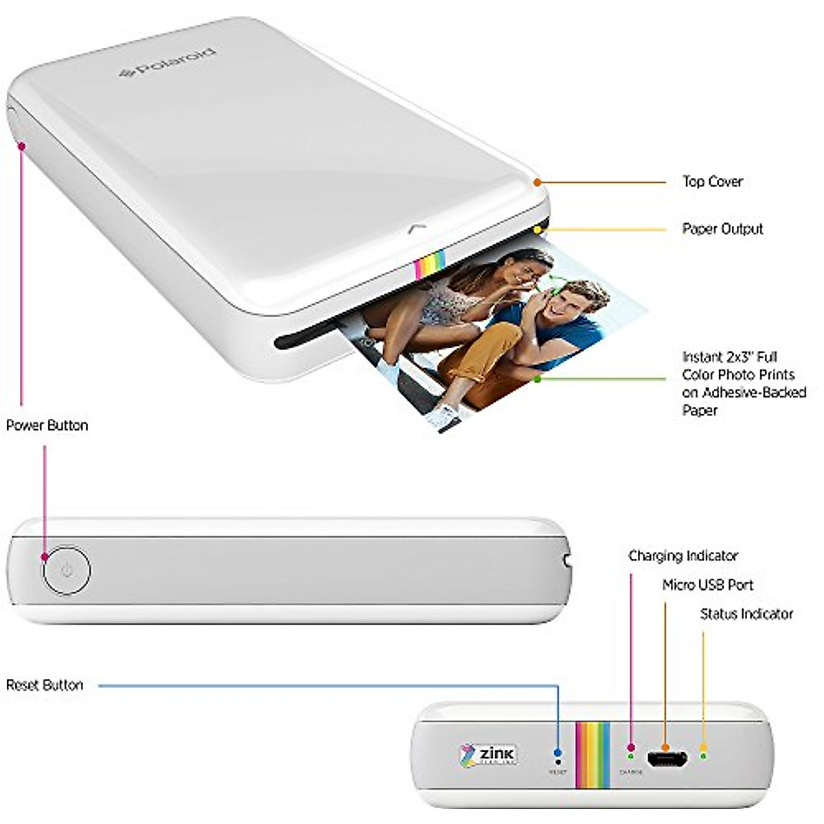 Zink Polaroid ZIP Wireless Mobile Photo Mini Printer (Blue) Compatible w/ iOS & Android, NFC & Bluetooth Devices