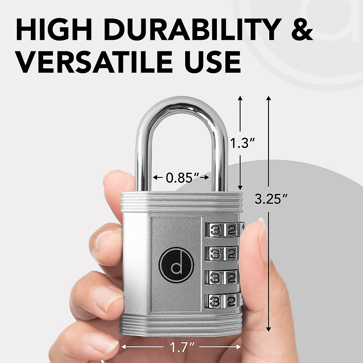 Padlock 4 Digit Combination Lock - for Gym School Locker, Outdoor Gate, Shed, Fence, and Storage - Weatherproof Metal - Keyless, Easy to Set, Resettable - Silver