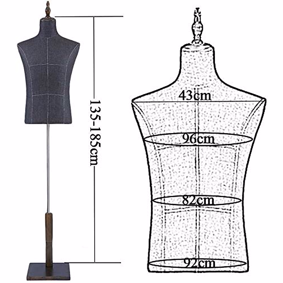 Tailors Dummy Mannequins Display Dummy Model Male Mannequin Torso Body Dress Form Busts with Shoe Pants Rack Wood Base Clothing Dressform Mannequin