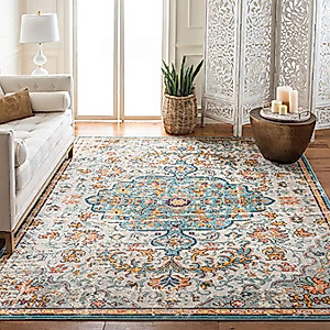 SAFAVIEH Madison Collection 5'3" x 7'6" Grey/Light Blue MAD447F Boho Chic Medallion Distressed Non-Shedding Living Room Bedroom Dining Home Office Area Rug