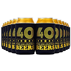 Crisky 40th Birthday Can Cooler Happy 40th Birthday Decorations for Men, Can Coolies Beverage Sleeve for 40 Year Old Birthday Gift Ideas Birthday Party Favors for Him, 12 Pack, Black & Gold