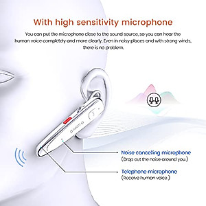 Glazata Wireless Headset with ENC Dual Mic Noise Canceling & Mute Key, apt-X & apt-X HD for Driving, Office, Business, Compatible with Cell Phone and PC 「White」