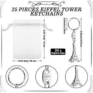 Equsion 25 Sets Paris Party Favors Eiffel Tower Keychain Paris Keychain Wish Bracelets and Organza Bag Sweet 16 Party Favors