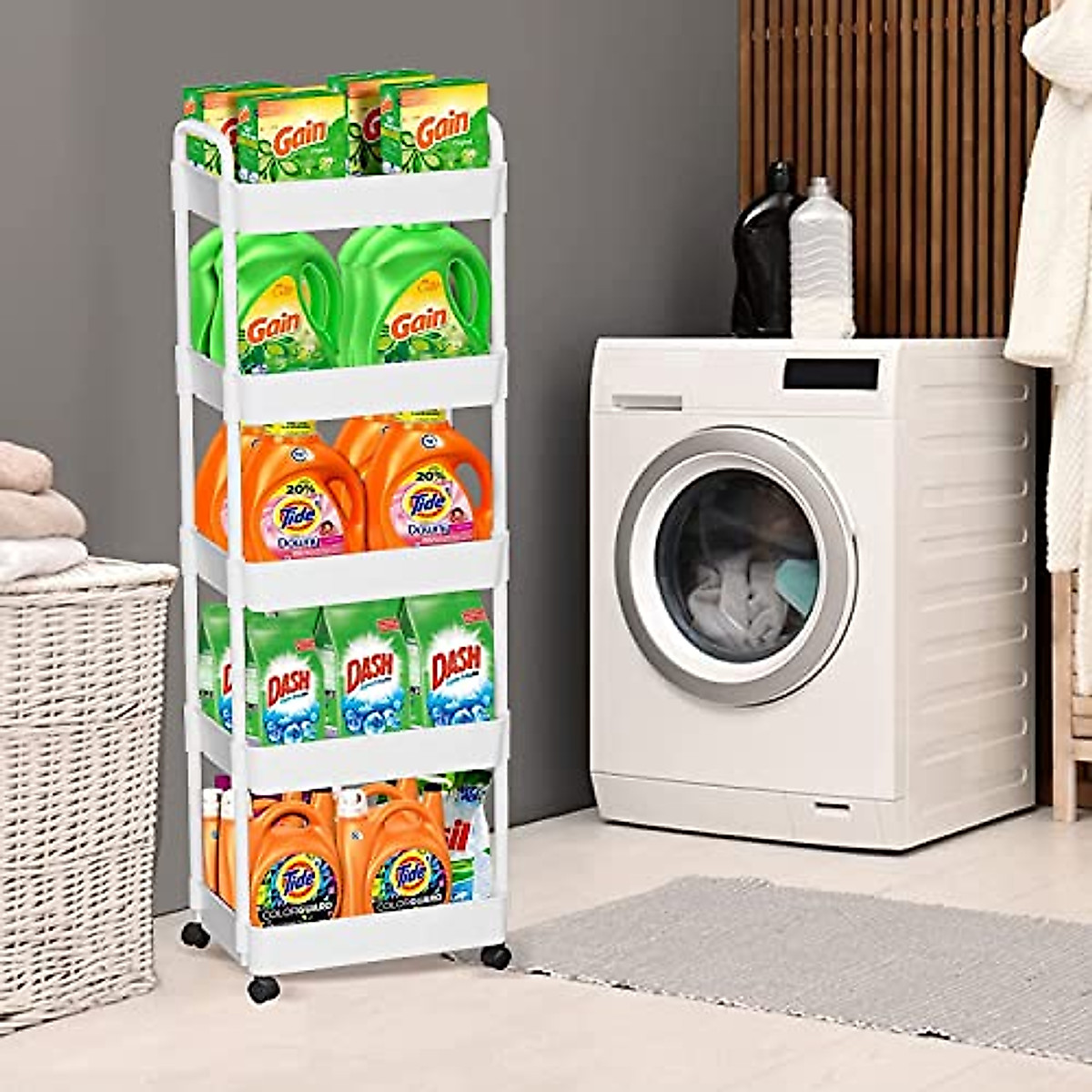 5-Tier Rolling Cart, Multipurpose Utility Cart, Rolling Carts with Lockable Wheels, Storage Cart Craft Cart Organizer for Bathroom Laundry Kitchen,Used as Book Art Snack lash Makeup Diaper cart,Black