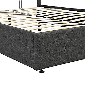 FIQHOME Upholstered Platform Bed with Underneath Storage,Wooden Bed Frame with Tufted Headboard,Wooden Platform Bed with Hydraulic Storage System,No Box Spring Needed,Full Size,Gray