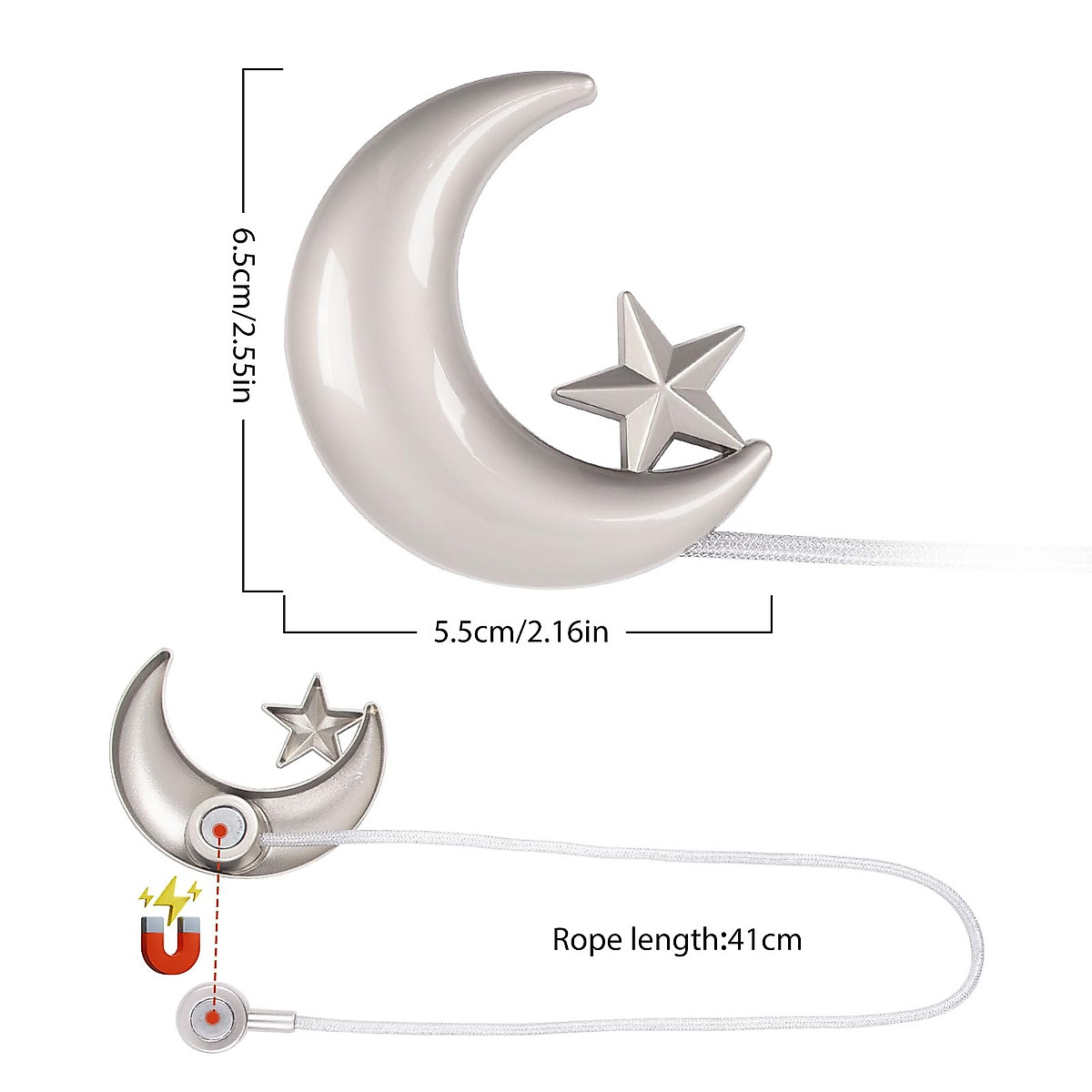 Curtain Tiebacks, 2 Pack Magnetic Curtain Tiebacks Star Moon Curtain tie Back Curtain holdbacks Magnetic Curtain Clips Curtain tie Backs Curtain Clips Holder for Window Draperies Hold Curtains Drape