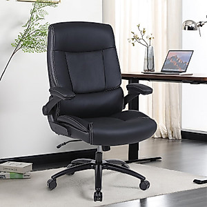 Youhauchair Big and Tall Office Chair, 500LBS Executive Desk Chair with Lumbar Support, PU Leather Ergonomic Computer Chair with Flip-up Armrests, High Back Work Chair, Black