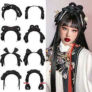 VIORED Hair Bun Hair Extensions Synthetic Ancient Chinese Hair Bun Wig Hanfu Headdress Elegant Ancient Headdress Accessories Wig Black Lady Wig Hair Pieces (Color : 003)