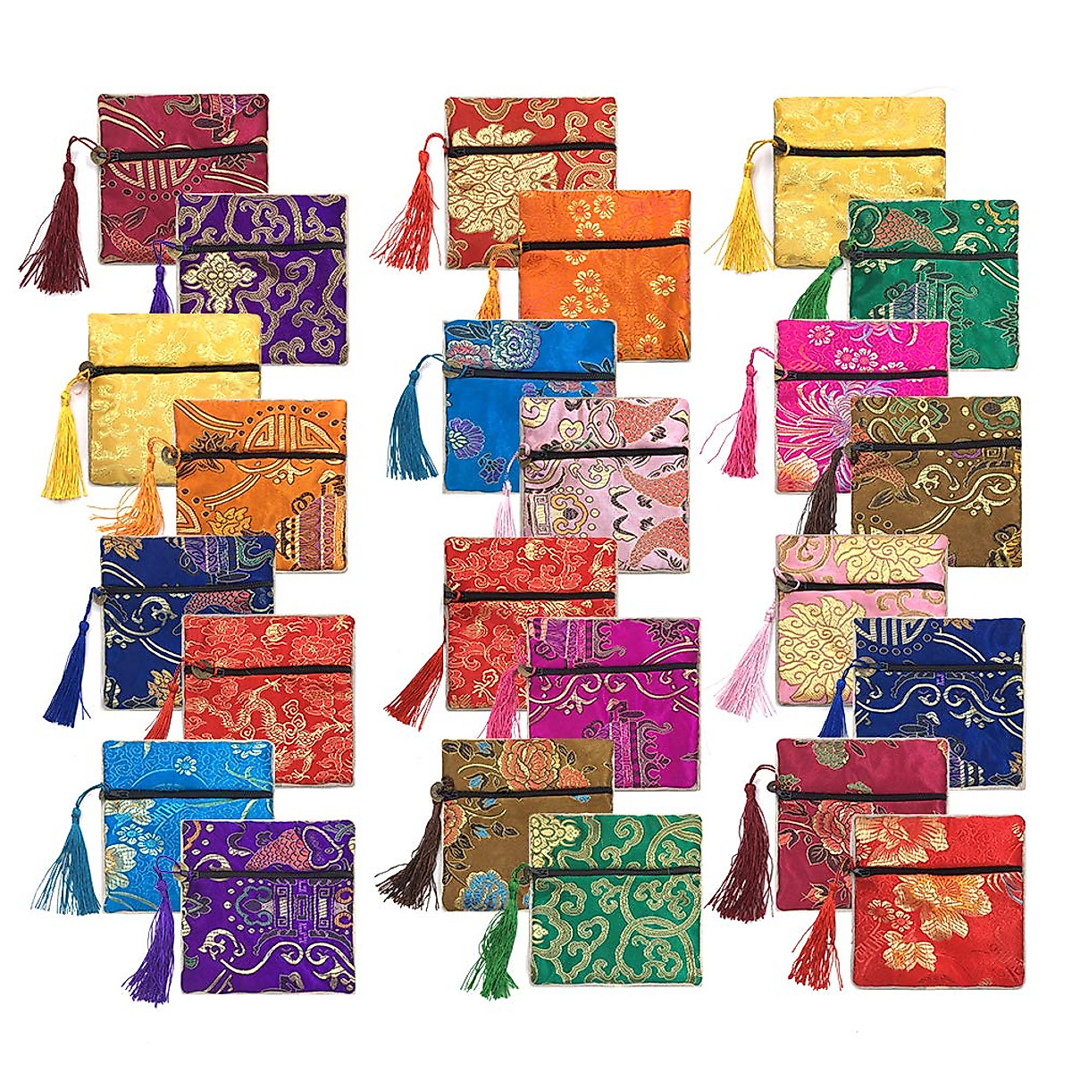 Aligle 24pc Chinese Silk Brocade Coin Purse Embroider Jewelry Bag Zipper Wallet Pouch