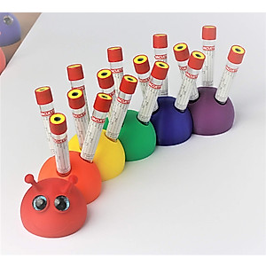 Test Tube Rack, 16mm Tube Size, Holds 15 Tubes, Fun Caterpillar Design (Rainbow, 16mm Tube Size)