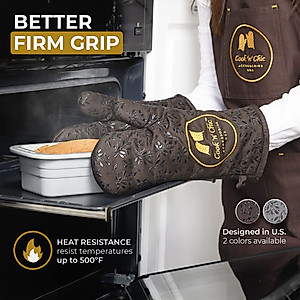 Premium Oven Mitts and Pot Holders - 500°F Heat Resistant - Non Slip Textured Grip - Flexible Soft Terry Cloth Cotton Lining