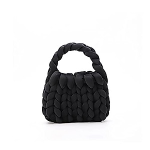 Maral Hand Knit Chunky Yarn Shoulder Bag For Women, Finger Crochet Hand Bag, Washable (Velvet Black)