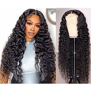 Josblue 4x4 Deep Wave Lace Closure Wigs Human Hair for Black Women Curly Human Hair Wigs Glueless Wigs Human Hair Pre Plucked Deep Wave Peruvian Virgin Wet and Wavy Human Hair Wigs 150% Density