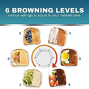 Elite Gourmet ECT-4829 Long Slot 4 Slice Toaster, 6 Toast Settings Toaster Defrost, Reheat, Cancel Functions, Slide Out Crumb Tray, Extra Wide Slots for Bagels Waffles, White
