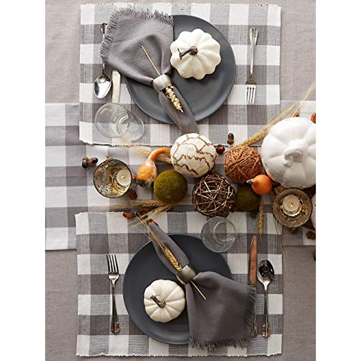DII Buffalo Check Collection, Classic Farmhouse Tabletop Set, Placemat Set, 13x19, Gray & White, 6 Piece