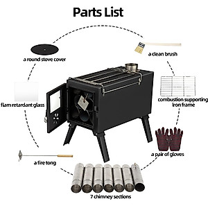 Hot Tent Stove,AVOFOREST Wood Burning Stove,Small Wood Stove with 7 Stainless Chimney Pipes for Outdoor Heating & Cooking, Ice Fishing, Hunting