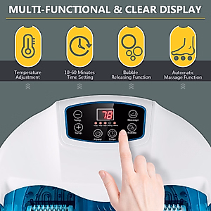 COSTWAY Foot Spa/Bath Massager, with Heat & Bubbles & 6 Electric Massage Rollers, Circulating Heating System, Temperature & Time Control, Foot Tub Soaking for Fatigue Release, Home Use (Blue)