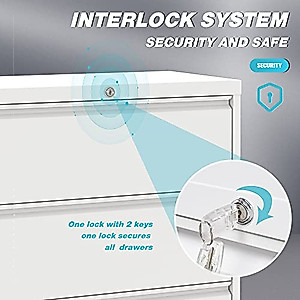 Aobabo Metal Lateral File Cabinet with Lock,Large Deep Drawer with Adjustable File Bars for Office,Home,35.43 Inches Wide for Letter/Legal A4 Size Drawer,Assembly Required (White,3 Drawer)………