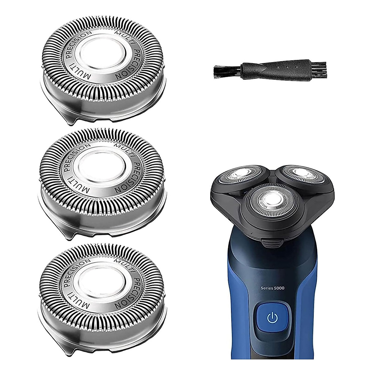 Gleway SH50/52 Replacement Heads Compatible with Philips Series 5000 Electric Shavers, SH50 MultiPrecision Blades Upgrade Heads Compatible with Norelco Series 5000 Razors, 3 Pack with Brush