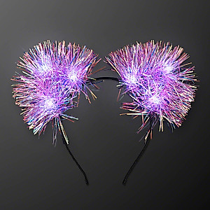 FlashingBlinkyLights Still-Light Sparkle Iridescent Pom Ears Light Up Party Headband