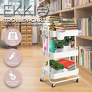 EKKIO Rolling Cart, 3 Tier Rolling Cart, Storage Cart, Rolling Carts with Wheels, Book Cart, Craft Cart, Lash Cart, Rolling Storage Cart Organizer, Nail Cart, Baby Cart, Bathroom Cart, Diaper Cart