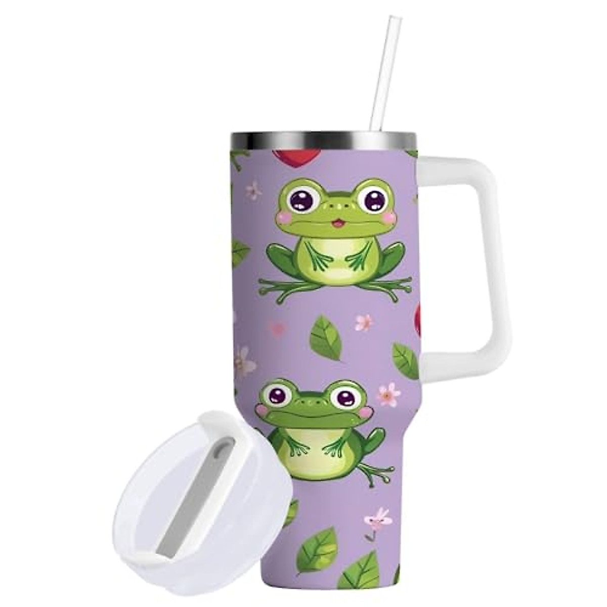 RPLIFE Cute Cartoon Frogs 40oz Tumbler with Handle, Stainless Steel Water Bottle with Straw, Coffee Tumbler for Women