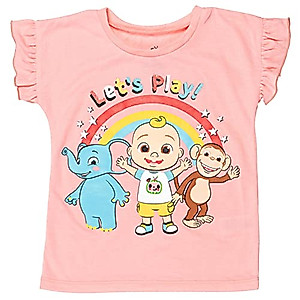 CoComelon JJ Infant Baby Girls Graphic T-Shirt French Terry Shorts Outfit Set Pink/Blue 18 Months