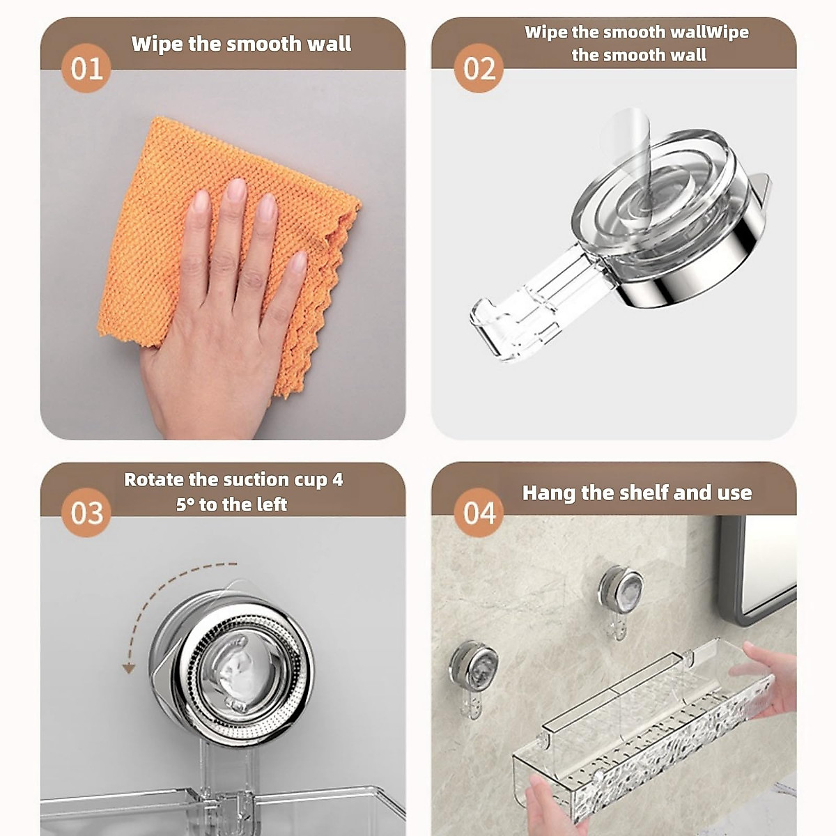 ROKIE Shower Caddy Suction Cup Storage Rack Clear Acrylic Shower Shelves Glacier Water Ripples Corner Shelf For Bathroom Shower Accessories (J)