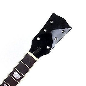 Electric Guitar Neck Paddle Head Unfinished Parts Replacement (Black with trapezoid inlays)