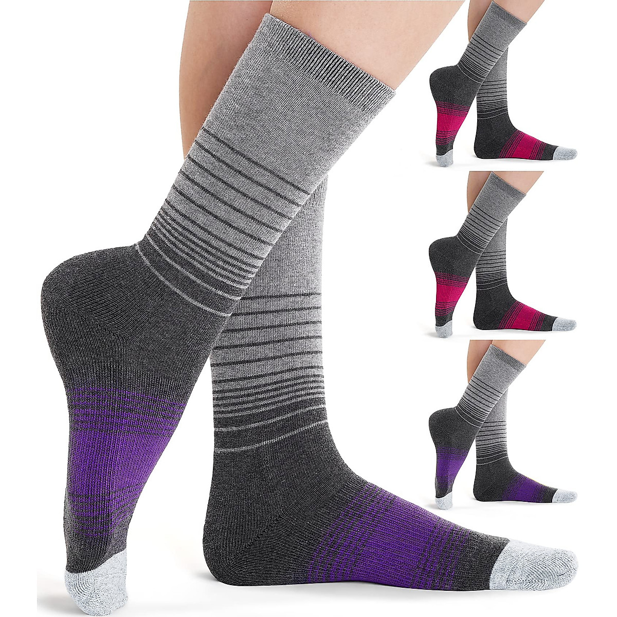 FITRELL 4 Pack Women's Merino Wool Hiking Socks Wicking Cushioned Warm Thermal Walking Boot Crew Socks, Christmas Gifts, Purple+Pink, Medium, for Shoe Size 8.5-11