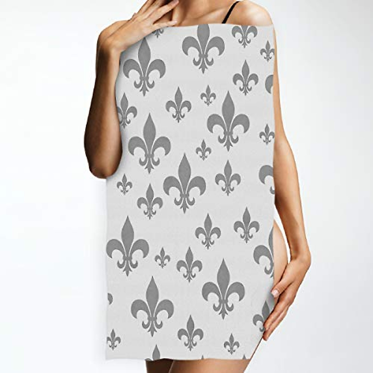 ZzWwR Chic Fleur De Lis Pattern Classic Retro European Royal Ornamental Soft Guest Large Home Decorative Hand Towels Multipurpose for Bathroom, Hotel, Gym and Spa (16 x 30 Inches,Grey White)