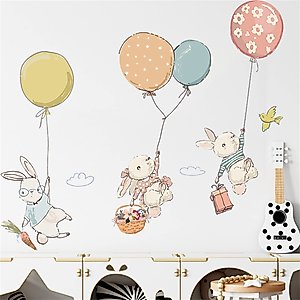 Bunny and Balloon Wall Sticker Suitable for Bedroom, Wall, Living Room, Kindergarten, Children's Room, New Home Decoration, Removable Wall Sticker Decoration (Bunny and Balloon 2)