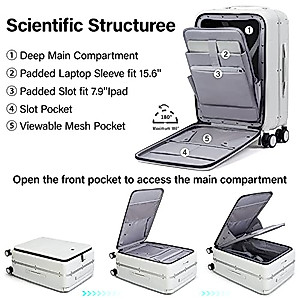 Hanke Carry On Luggage Airline Approved Hard Shell Suitcase with Spinner Wheels TSA Luggage Travel Suitcases Wide Handle for Men Women(Smoke White)