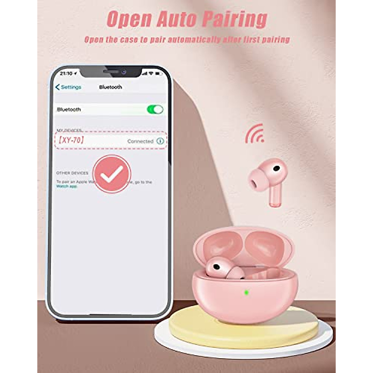 Wireless Earbuds Bluetooth 5.1 Headphones 4-Mics Clear Call ENC Noise Cancelling Ear Buds Deep Bass 30Hrs Playtime with USB-C Charging Case IPX7 Waterproof in-Ear Earphones for Android and iPhone Pink