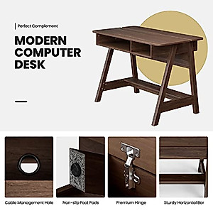 Tangkula Mid Century Writing Desk with Storage Cubes & Hidden Compartment, Computer Desk Makeup Vanity Table for Bedroom, Writing Study Table with Storage Shelf, Home Office Desk Dressing Table
