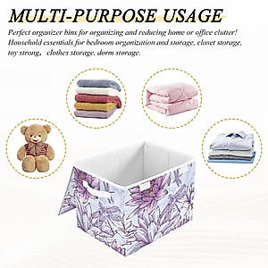 Joisal Purple Lilies And Dragonflies Baskets with Lids for Organizing Fabric Storage Bins for Shelves for Home Bedroom Office