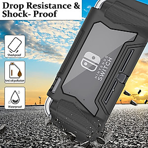 Protective Case for Nintendo Switch Lite, Full Protection Switch Lite Cover, TPU Shock-Absorption and Anti-Scratch for Nintendo Switch with Bult-in Screen Protector & Thumb Grip Caps, Black