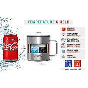 CHILLOUT LIFE Stainless Steel 16 oz Vacuum Insulated Coffee Mug with Handle and Lid, Large Thermal Camping Coffee Mug Cup with Durable Sliding Lid for Men & Women, Keeps your Beverages Hot & Cold