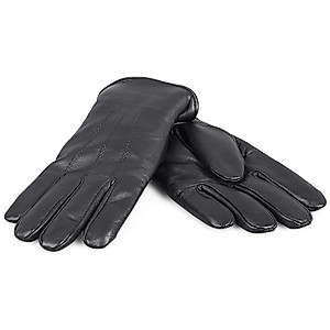 Zavelio Men's Premium Shearling Sheepskin Fur Lined Leather Gloves Black Xlarge
