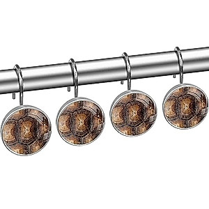 Texture of Turtle Carapace Shower Curtain Decorative Hooks Rings, Crystal GlassStainless Steel Round Shower Curtain Rings and Hooks for Bathroom Shower Rods Curtains 12 pcs