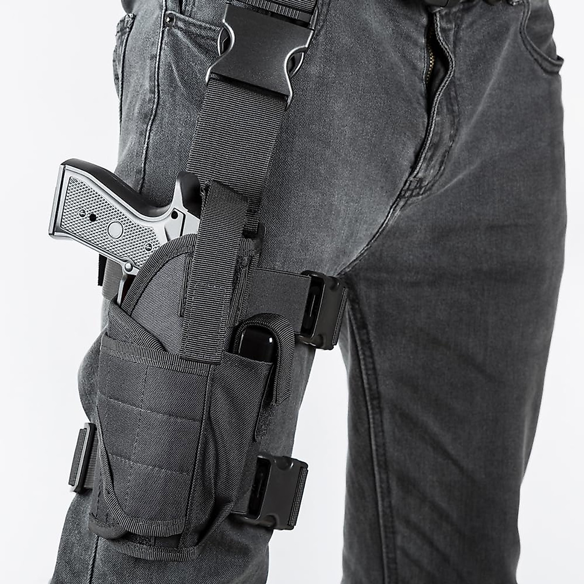 Drop Leg Holster Molle Airsoft Holster Thigh Pistol Gun Holster Tactical Adjustable Right Handed Carlebben (Black)