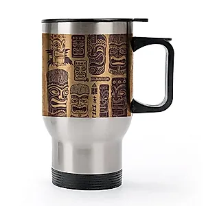 Oyihfvs Retro Tiki Icons Set Stainless Steel Travel Tea Mug for Car, Leak-Proof Vacuum Hot Cold Insulated Water Bottle, Thermal Tumbler Coffee Cup 14 oz
