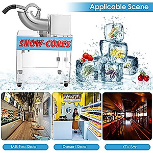 BESRTWE 250W Shaved Ice Machine, 110V Electric Snow Cone Machine with Dual Blades, 440lbs/hr Stainless Steel Ice Crusher Machine with 34L Acrylic Ice Storage Box, for Home and Commercial Use