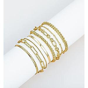 Gold Bracelets for Women, 14K Gold Plated Dainty Bracelets Set, Layered Chain Bracelets Pack Jewelry Gifts (B-8 pack gold bracelets)