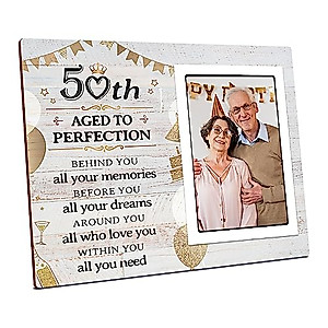BeneCharm 50th Birthday Gifts for Women Men, Birthday Ideas Wood Photo Frame Fit for 4"x6"Picture, Happy 50th Birthday Decoration for Mom, Dad, Female, Friends, Husband and Wife