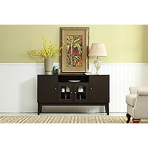 Mixcept 60" Modern Solid Wood Sideboard Buffet Table Storage Cabinet Tall Console Table with 4 Doors, Espresso