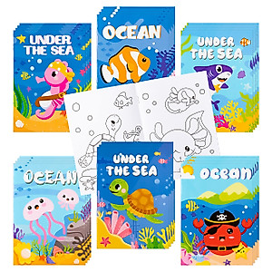 ANGOLIO 24Pcs Ocean Animals Coloring Books Bulk for Kids Mini DIY Art Drawing Book Set for Shark Seahorse Jellyfish Under The Sea Animal Theme Kindergarten School Classroom Rewards Goodie Bag Filler