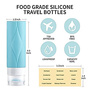 SUDDHO Travel Bottles for Toiletries, 3oz Travel Size Containers, Tsa Approved,BPA Free Leak Proof Squeezable Silicone Travel Size Bottles for Shampoo Conditioner Lotion(4Pack)